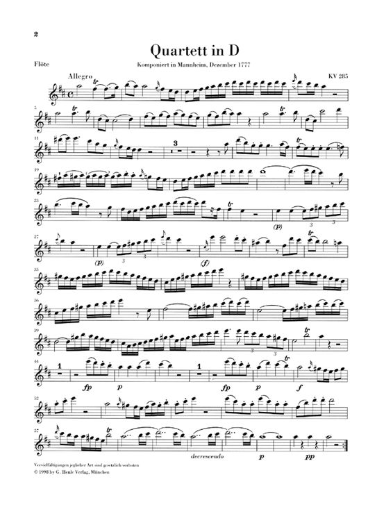 Sheet Music : Mozart W.a. - Flute Quartets For Flute, Violin, Viola And Violoncello (Flute ...
