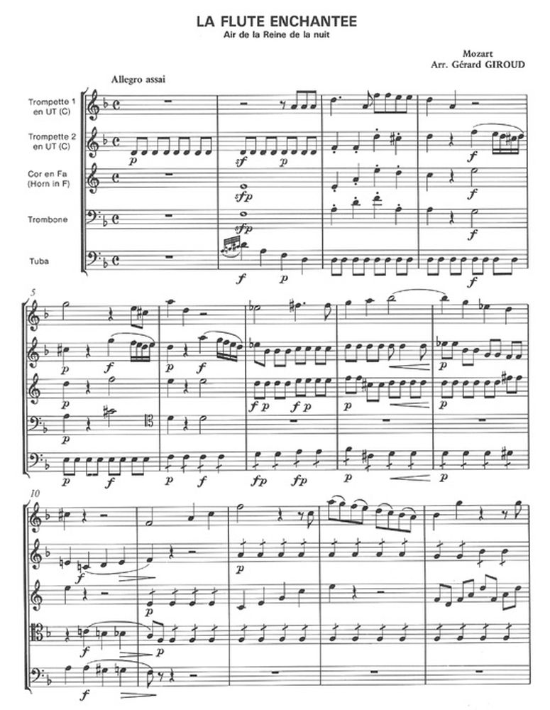 Partitions : Mozart W.a. - La Flute Enchantee - Quintette Cuivres ...
