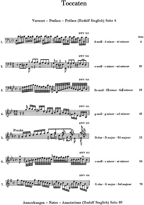 Partitions : Bach J.s. - Toccatas Bwv 910-916 (Piano seul)